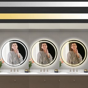 Rea Zrcadlo ⌀80 cm s vyhříváním a regulovatelným LED osvětlením , černé