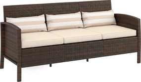 Outsunny Zahradní ratanová pohovka Outsunny, třímístná, s polštáři, ocelový rám, hnědá, 173x68x78 cm, ideální na terasu a zahradu |