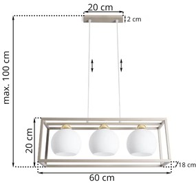 Závěsné svítidlo Eliza Cage, 3x bílé skleněné stínítko v kovovém rámu