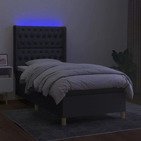 Box spring postel s matrací a LED tmavě šedá 100x200 cm textil 3139094