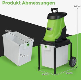 Costway 2800 W elektrický drtič s 50 L sběrná nádoba štěpkovač
