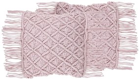 Sada 2 bavlněných makramé polštářů  40 x 40 cm růžové YANIKLAR Beliani