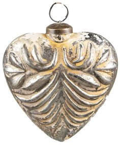 Stříbrná antik vánoční skleněná ozdoba srdce – 9x4x10 cm