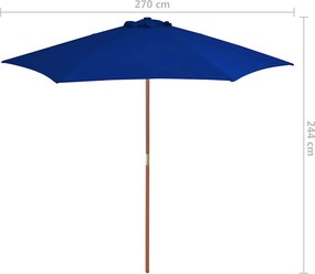 Zahradní slunečník s dřevěnou tyčí modrý 270 cm 313763