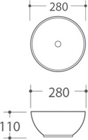 Sapho Sapho, ASTER keramické umyvadlo, průměr 28x11 cm, na desku