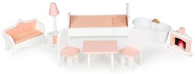 Domeček pro panenky ECOTOYS: BARBIE s nábytkem růžový