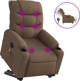 Elektrické zvedací masážní polohovací křeslo hnědé textil 3206676