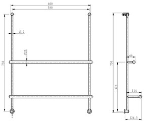 Sapho Závěsný držák ručníků na sprchovou zástěnu 600x730x125mm, černá mat 1301-09B