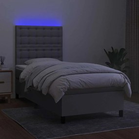 Box spring postel s matrací a LED světle šedá 90x200 cm textil 3135165