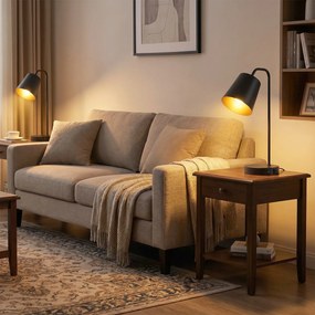 HOMCOM Sada stolních lamp, 2 kusy, moderní lampy s USB-A USB-C připojením pro ložnici, obývací pokoj a kancelář, černé