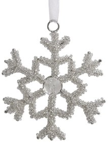Champagne antik závěsná sněhová vločka s korálky Snowflake - 9 cm