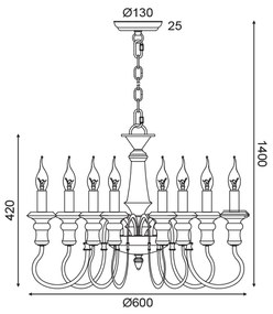 ACA DECOR Závěsný lustr TOULOUSE max. 8x60W/E14/230V/IP20