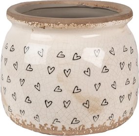 Béžový keramický obal na květináč se srdíčky Hearti M antik - Ø 16*13 cm