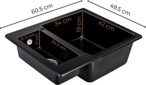 Sink Quality Ferrum, kuchyňský granitový dřez 605x495x210 mm + zlatý sifon, bílá, SKQ-FER.W.5KBO.XG