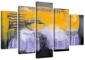 Obraz na plátně pětidílný Abstrakce Žlutá fialová - 200x100 cm