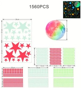 Samolepky na zeď - svítící měsíc s hvězdami Varianta: set B - malý duhový měsíc + hvězdy, 1560ks