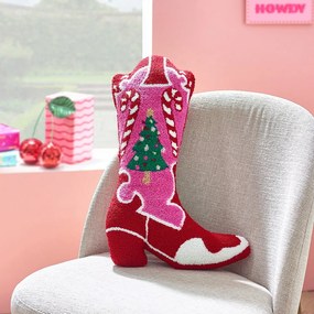 Dekorační polštář s vánočním motivem z materiálu bouclé 48x35 cm Santa's Howdy Christmas Boot – Catherine Lansfield