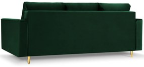 Lahvově zelená sametová trojmístná rozkládací pohovka MICADONI LEONA 222 cm se zlatou podnoží