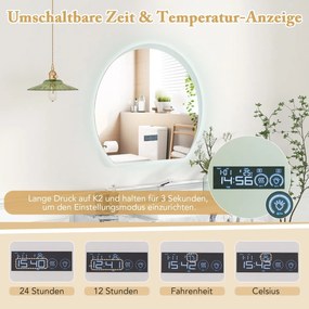 Costway Půlkulaté koupelnové zrcadlo se stmívatelným toaletním zrcadlem se 3