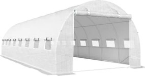 Outsunny tunelová skleník 24 m² 8L x 3l x 2H m - 16 oken, rolovací dveře na zip, pozinkovaný ocelový rám, PE kryt, bílá