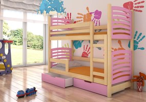 Dvoupatrová postel s matracemi OSUNA Hlavní barva: Pine, Další barva: Růžová