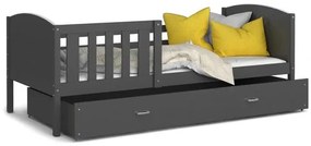 Dětská postel TAMI P 90x200 cm s šedou konstrukcí v modré barvě se šuplíkem