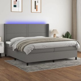 Box spring postel s matrací a LED tmavě šedá 200x200 cm textil 3138262