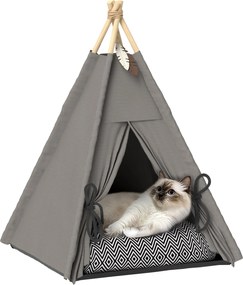 Teepee stan PawHut pro domácí zvířata, kočičí stan s vyjímatelným a pratelným polštářem, kočičí dům s protiskluzovým dnem, hračka na hraní, pro kočky