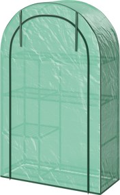 Zelený skleník Outsunny s kulatými dveřmi a policemi, zimní fóliový skleník z oceli, skleník na balkon, zahradu, dům na rajčata 100 x 45 x 160 cm, skl