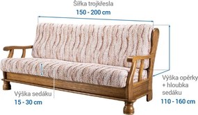 Bielastické potahy OCEANO NOVÉ béžové trojkřeslo s dřevěnými rukojeťmi (š. 150 - 200 cm)