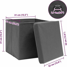 Úložné boxy s víky 4 ks šedé 32 x 32 x 32 cm textil 288335