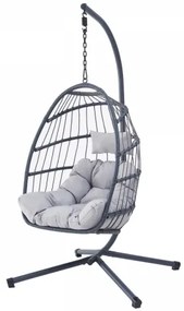 Zahradní závěsné křeslo výplet antracit umělý ratan potah šedá látka AZ-V1269 GREY