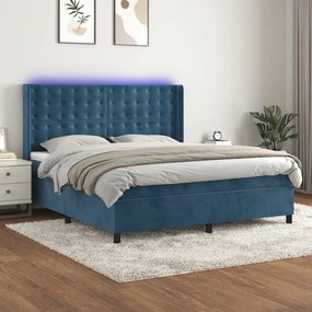 Box spring postel s matrací a LED tmavě modrá 160x200 cm samet 3139815