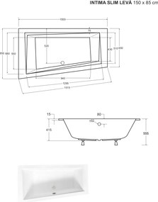 Besco Intima Slim asymetrická vana 150 x 85 cm levá akrylát bílá VANINTI15SLIML