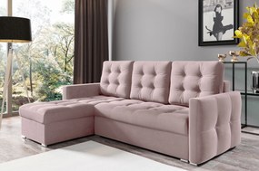 Rohová rozkládací sedací souprava do L MAURICIUS, 239 cm, s úložným prostorem Roh pohovky: Levý, Barva látky: Světle růžová (Kronos 27)