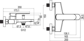 Mereo Mereo, Vanová nástěnná baterie, Mada, 150 mm, bez příslušenství, chrom, CBQ90103M