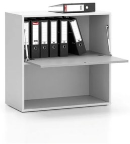 PLAN Kancelářský policový regál LAYERS, krátký, 1 box, 800 x 400 x 777, bílá / šedá