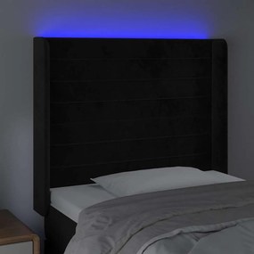 Čelo postele s LED černé 83 x 16 x 118/128 cm samet 3124220