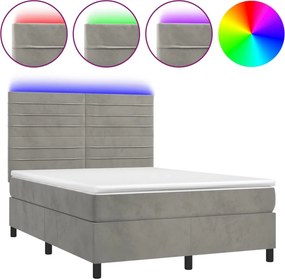 Box spring postel s matrací a LED světle šedá 140x190 cm samet 3136179