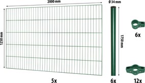 Floraworld Sada drátěných plotových panelů se sloupky, zelená, 125 cm x 10 m