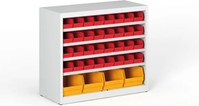 Regál s plastovými boxy BASIC se zadní stěnou - 800 x 400 x 920 mm, 32x A, 4x C