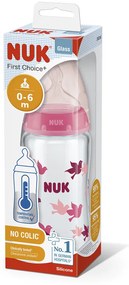 NUK FC+ Lahev skleněná s kontrolou teploty 240 ml - růžová