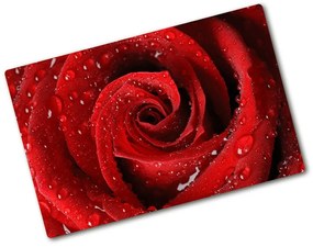 Wallmuralia Deska na krájení skleněná Kapky na růži 80x52 cm