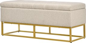 HOMCOM Úložná Ottomanka s čalouněním ze syntetického lnu s odklápěcím víkem a ocelovými nohami do obývacího pokoje 110x44x48 cm Béžová