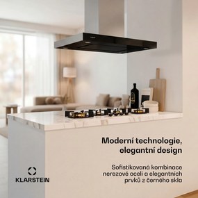 Klarstein Valeria ostrovní digestoř 90cm 642 m³/h odtah, dotykové ovládání, LED, sklo, nerezová ocel