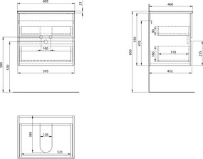 Aqualine Paneda koupelnová skříňka pod umyvadlo 59,5 x 55 x 45,2cm bílá PN260