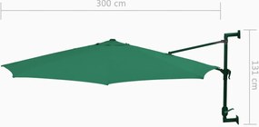 Nástěnný slunečník s kovovou tyčí - 300 cm | zelený