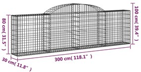 Klenuté gabionové koše 2 ks 300x30x80/100 cm pozinkované železo,  3146503