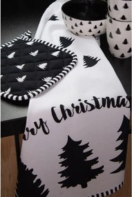 Bílý bavlněný běhoun na stůl se stromky Black&White X-Mas - 50*160 cm