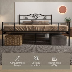 HOMCOM ocelový rám dvojité postele 160x200cm s integrovanými laťkami, čelem a nohama, úložným prostorem pod postelí, černý